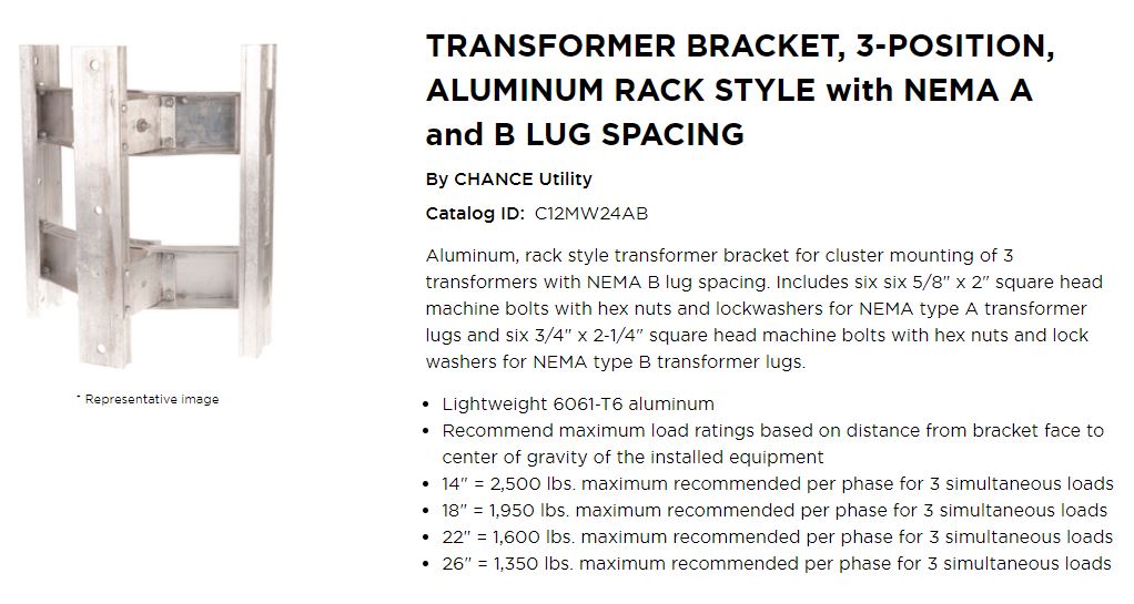 BRACKET TRANSF 3POS AL RACK NEMA B - 192 C12MW24AB