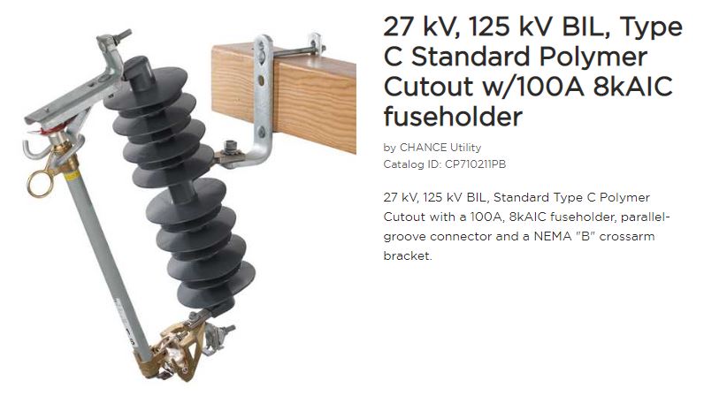 CUTOUT POLY 27KV 125BIL 100A 8KA B BRKT - 192 CP710211PB
