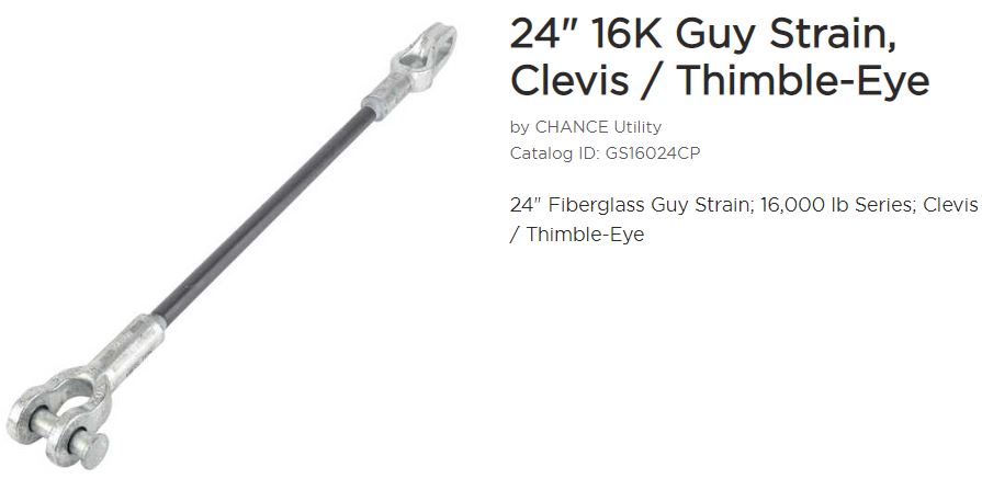 INSUL GUY STRAIN 24"16K CLEVIS/THIMBLEYE - 192 GS16024CP