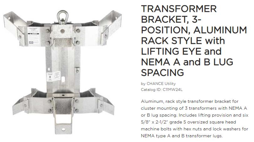 RACK WING ALUM 3POS W/LIFT EYE 3KVA-167KVA 2K MAX AT 18" - 032 11MW24L