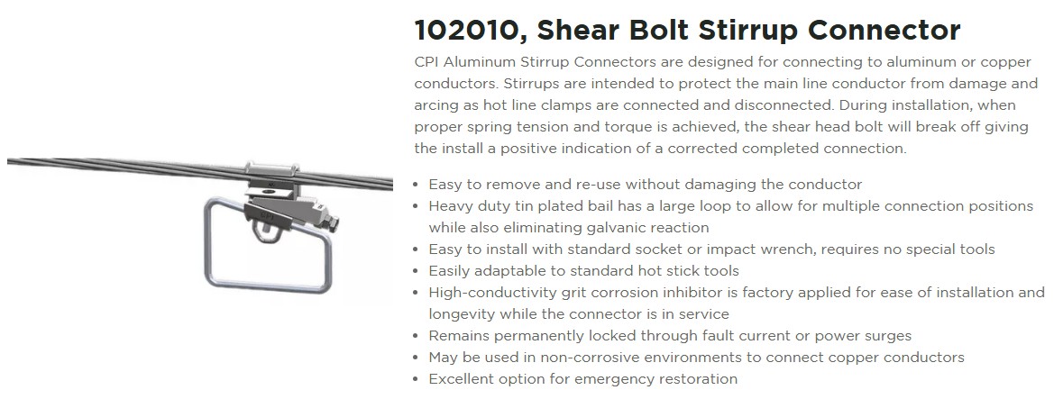 CONNECTOR STIRRUP SHEAR BOLT 1/0 BAIL #2, #1, #1/0 - 224 102010