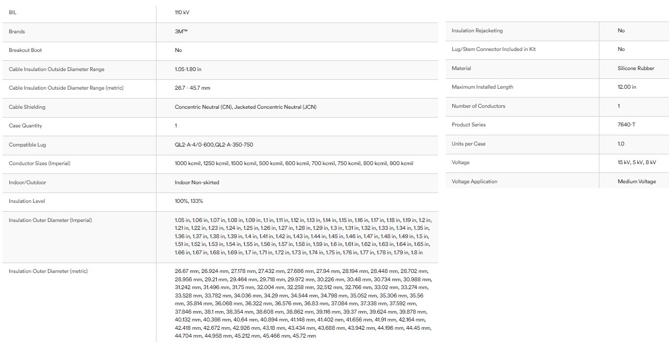 TERMINATOR COLD SHRINK QT III KIT CN & JCN CABLE NON-SKIRTED - 7645T110